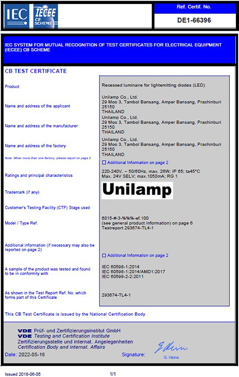 CB Certification | Unilamp CB Certification | Unilamp