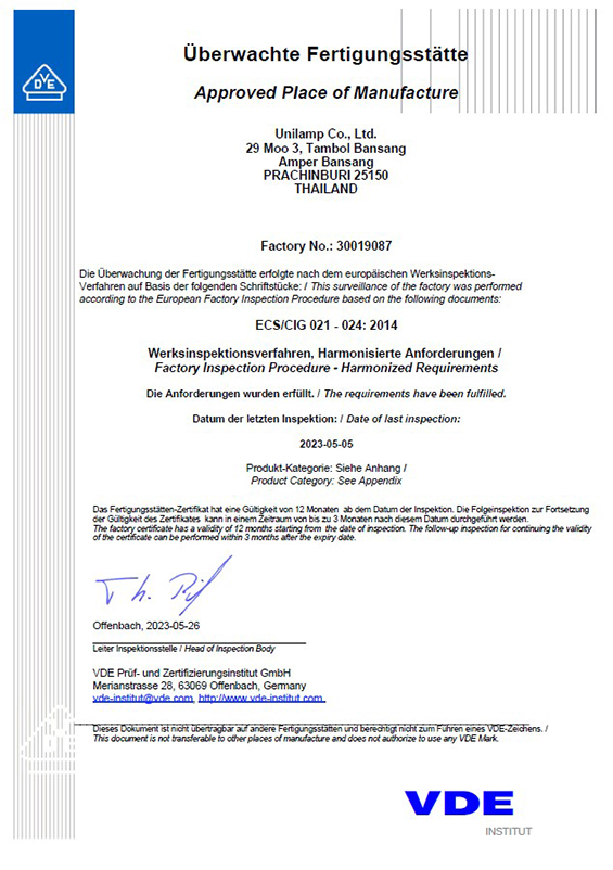 VDE Certification | Unilamp